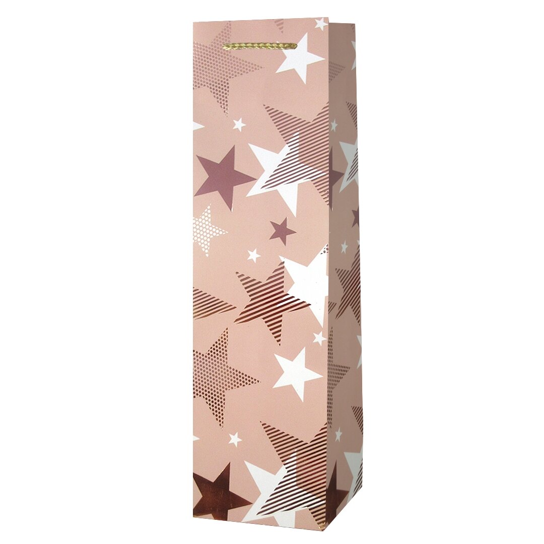 Пакет подарочный для вина, Мириады звезд, Розовый, Металлик, 38*11*11 см, 1 шт.