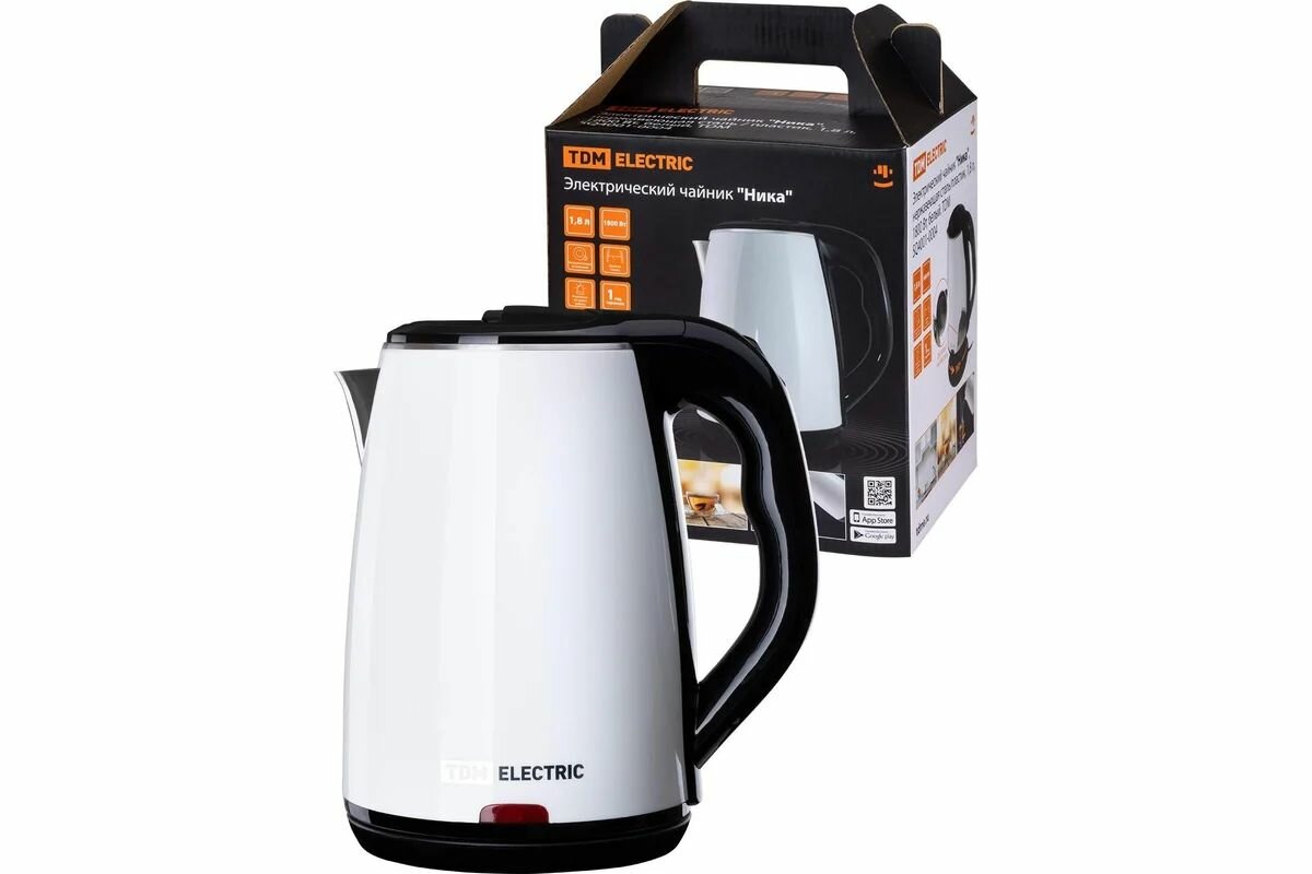Электрический чайник TDM Ника 1.8 л, нержавеющая сталь, пластик, 1800 Вт, белый SQ4001-0004