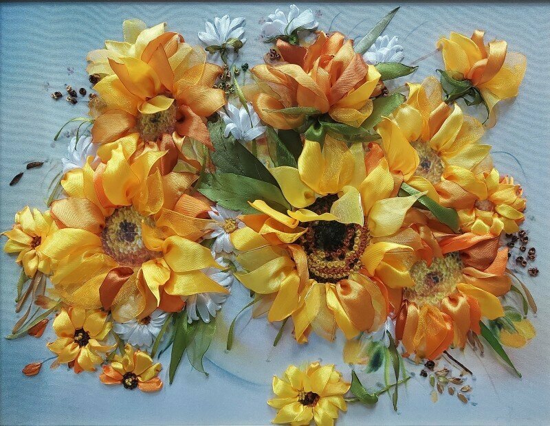 Набор для вышивания Фабрика Рукоделия #РО-037 Подсолнухи, Вышивка лентами, 40 х 30 см