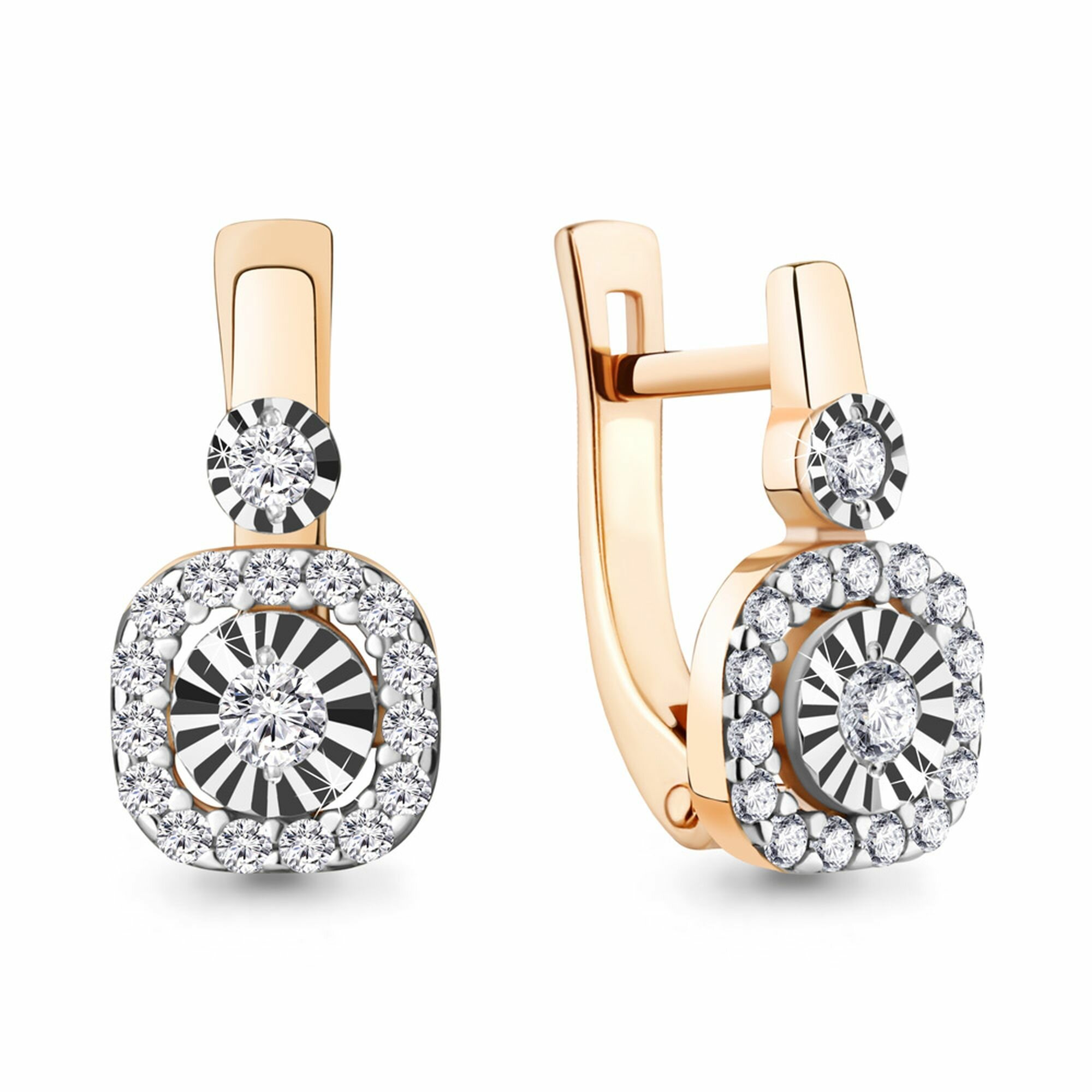 Серьги, красное золото, 585 проба, бриллиант