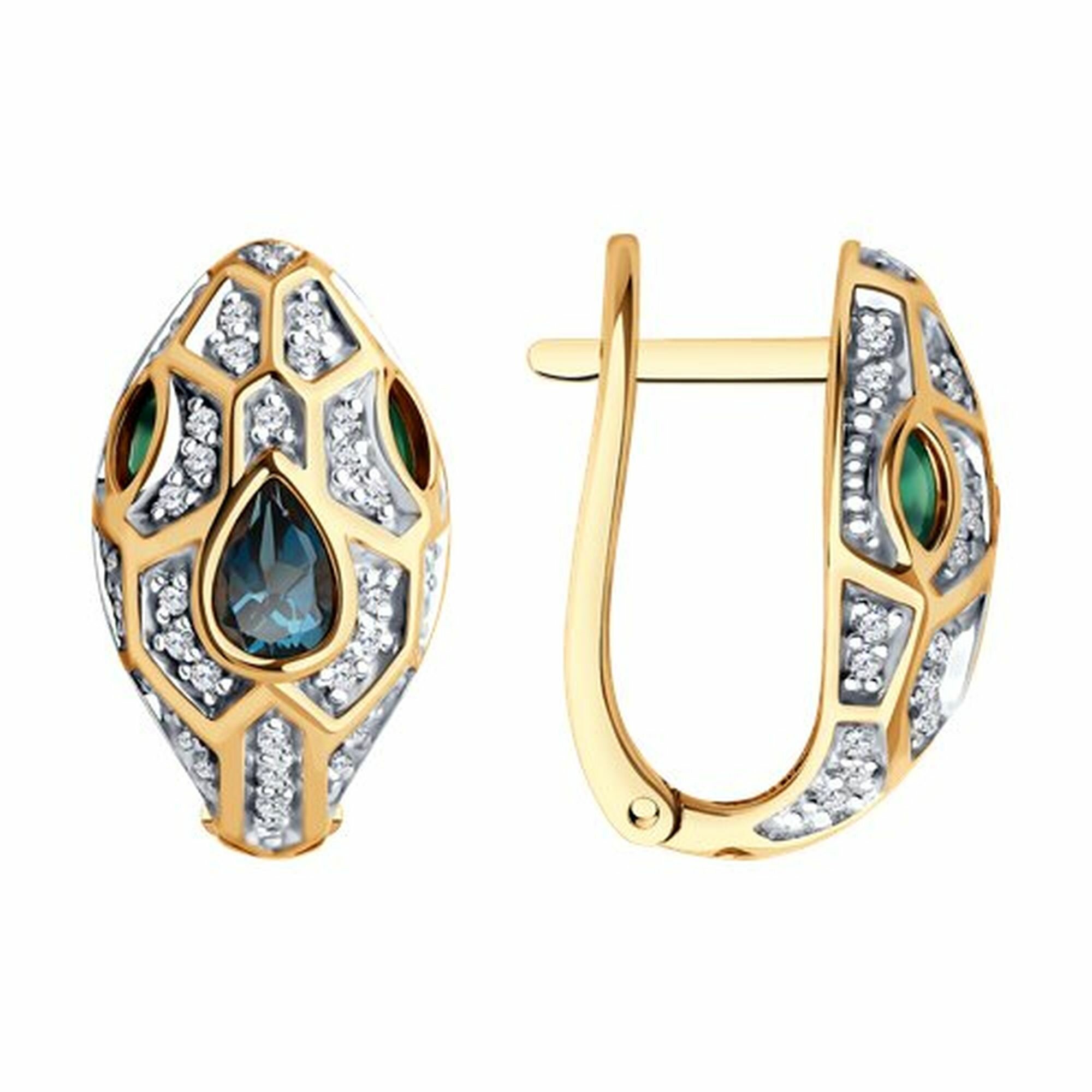 Серьги, красное золото, 585 проба, агат, фианит, Лондон топаз