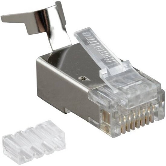 Разъем Hyperline PLUG-8P8C-UV-C6-TW-SH-10 RJ-45(8P8C) под витую пару, категория 6/6A, экранированный, универсальный, для толстых жил 1.35-1.5 мм (с оболочкой), со вставкой, (10 шт)