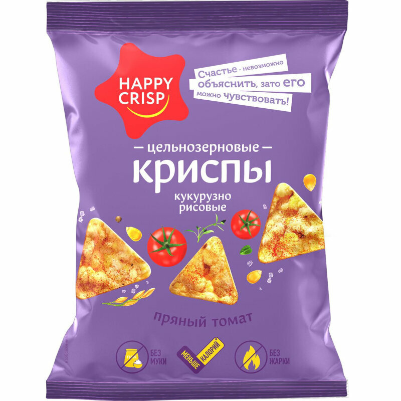 Чипсы Happy Corn цельно кукурузно рисовые, пряный томат, без жарки 50гx18ш/УП, 2049854