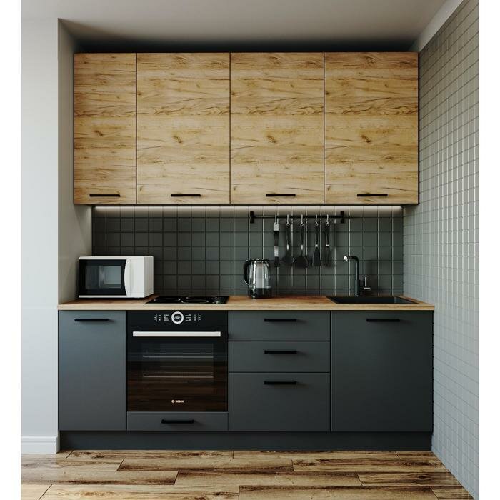 Кухня прямая «Дели», со столешницей, 2200×600 мм, цвет антрацит/дуб вотан/дуб крафт/антрацит