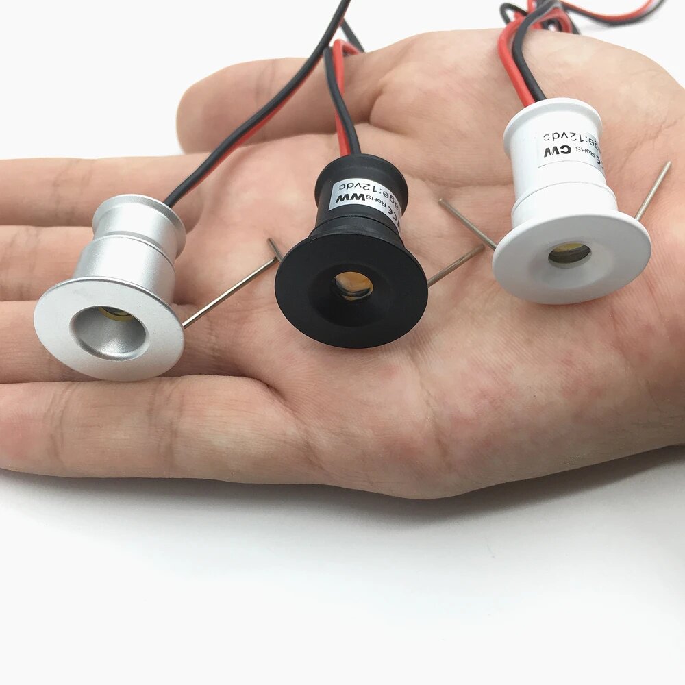 YELEDWAY мини светодиодный прожектор 1 Вт 12В серебристый Cold white 6000k, 120 Beam angle, 1W Black shell