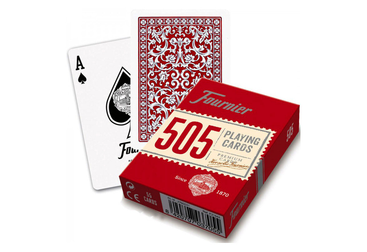 Карты для покера Fournier no. 505 Red с пластиковым покрытием, красные, 54 штуки