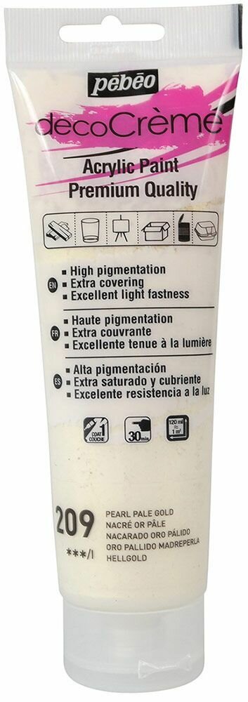 PEBEO decoCreme краска акриловая кремовая перламутровая 120 мл, Золото светлое 089209
