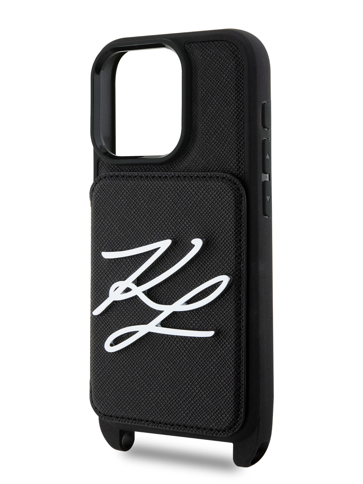 Lagerfeld для iPhone 16 Pro Max чехол Crossbody cardslot PU Saffiano Autograph Hard Black