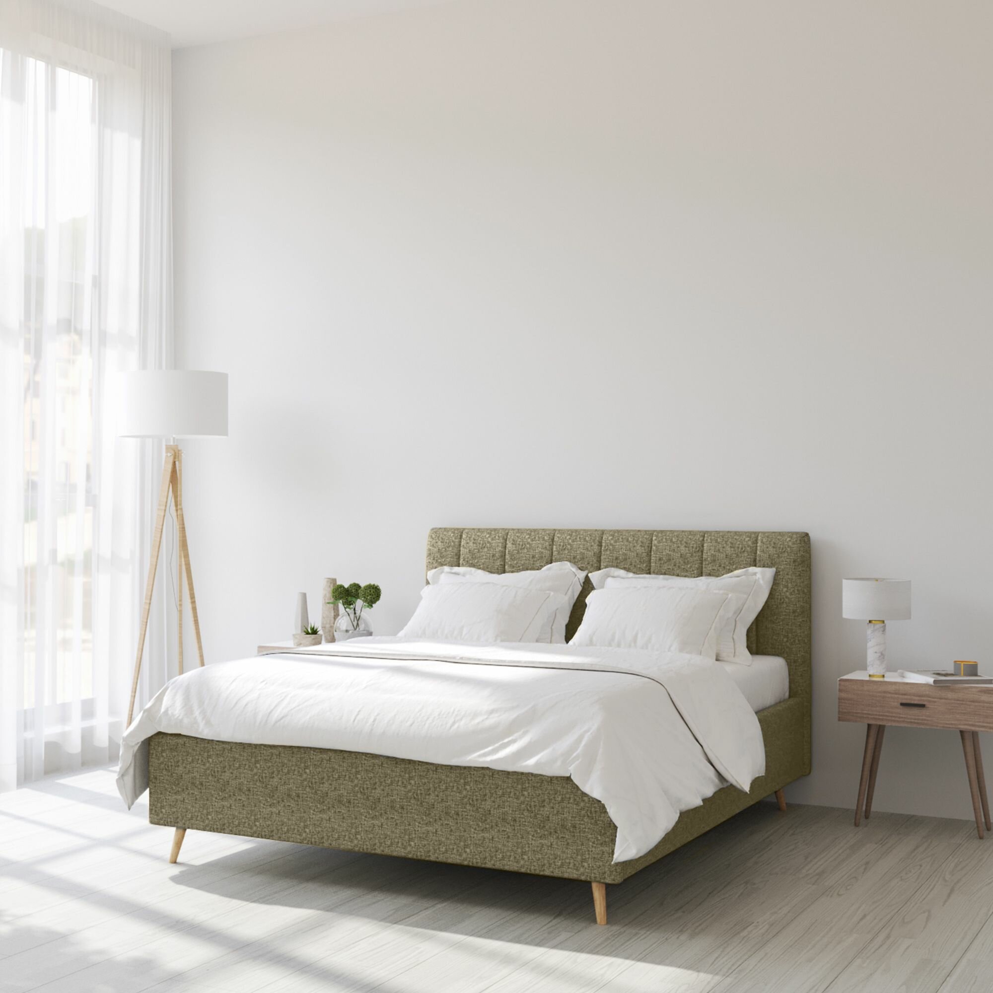 Двуспальная кровать 160х200, "York" с мягким изголовьем для дома, для спальни, ортопедическое основание. Рогожка Коричневый (без подъёмного механизма) Bingo 33