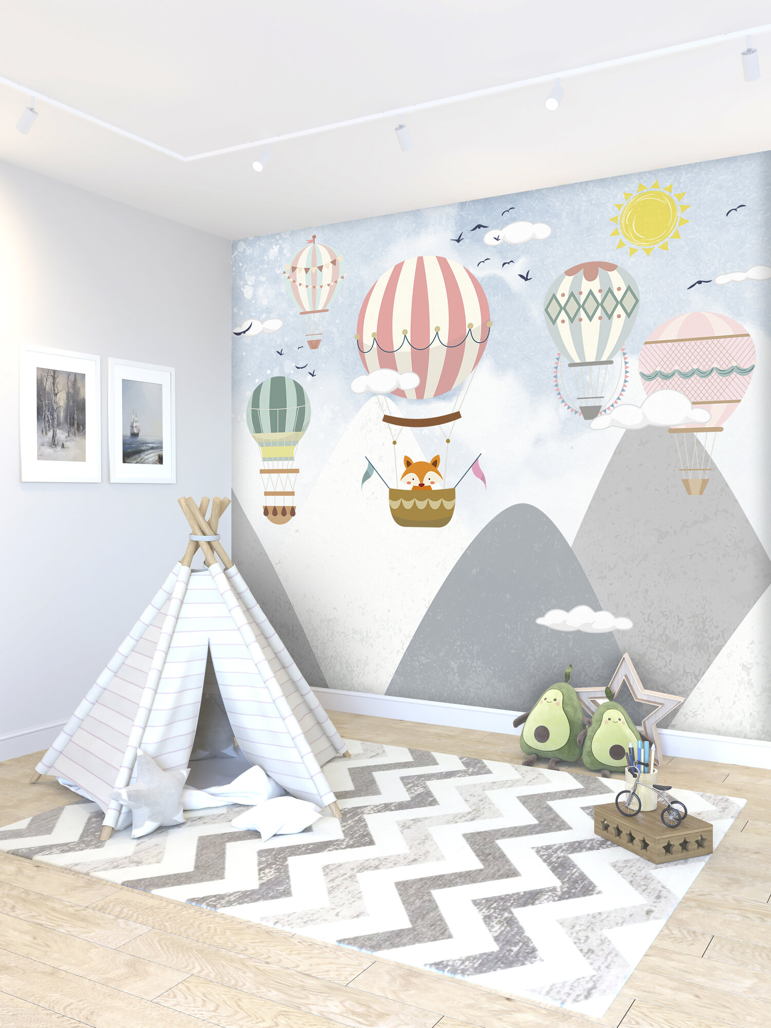 Фотообои детские 300 х 270 см "Воздушные шары" / обои в детскую комнату, мальчику, девочке