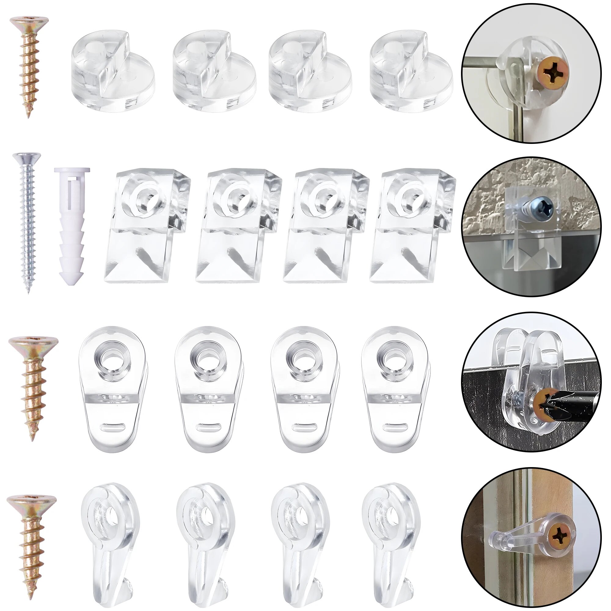 Фиксаторы для стекла HABOOMETA, пластик, 20 шт