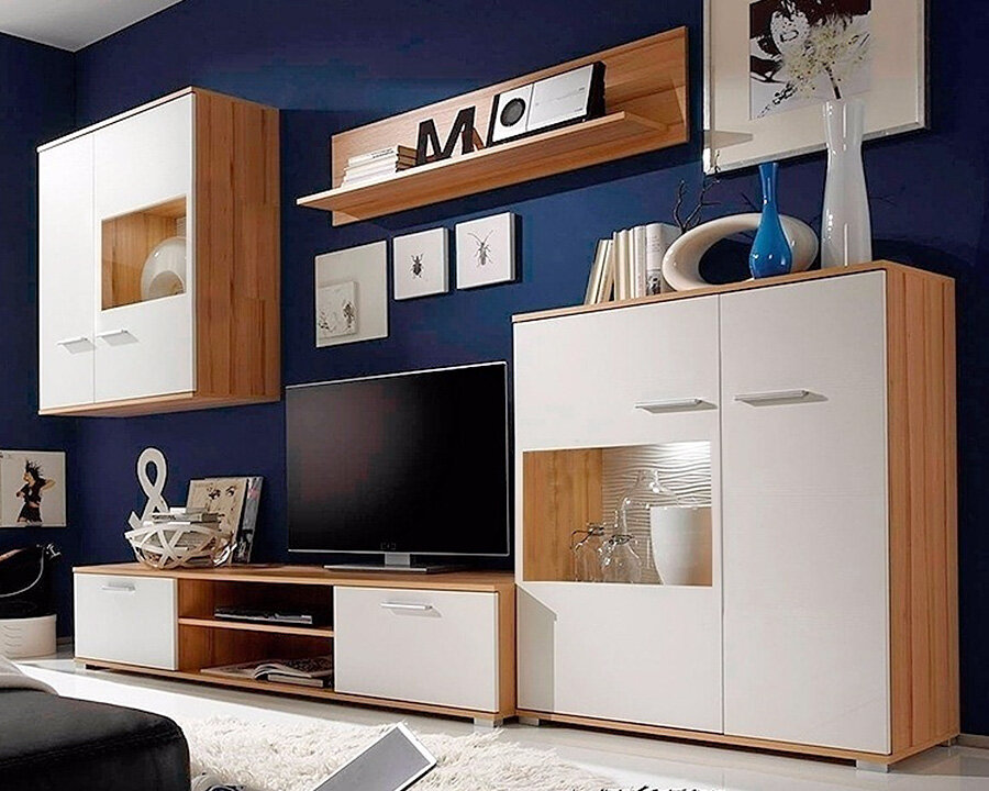 Гостиная Брита Белый 101/ Вишня Оксфорд 88 NOW 320x45x220 см, Дом мебели для вас