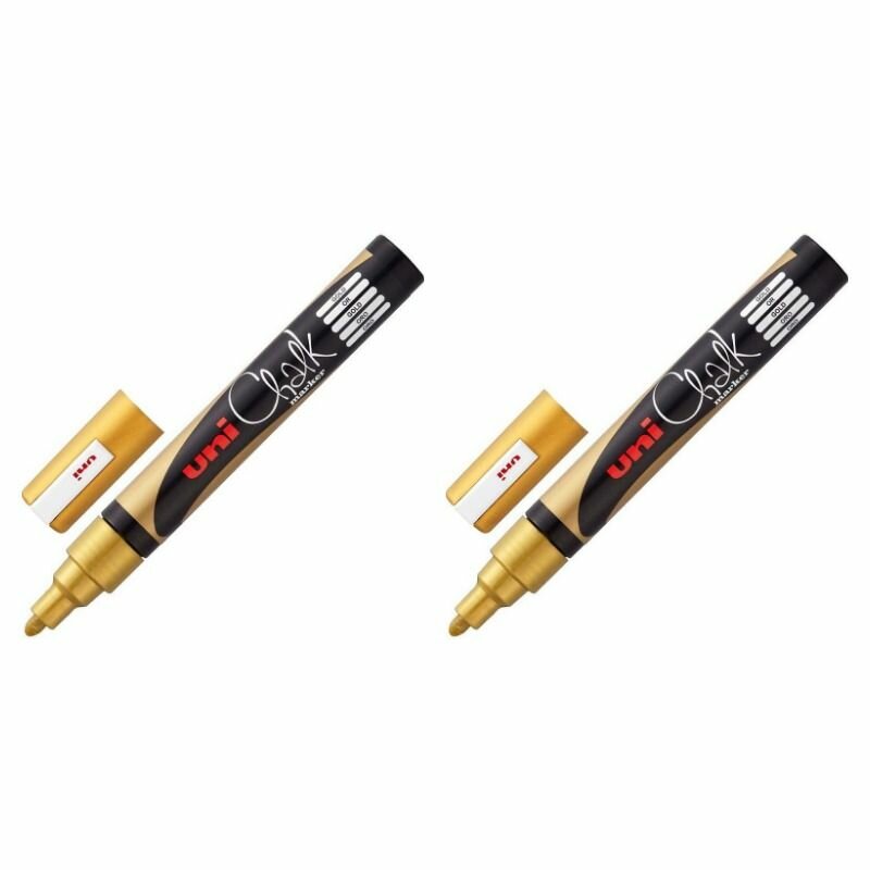 UNI Маркер меловой, золото, 1.8-2.5 мм, 2 шт.