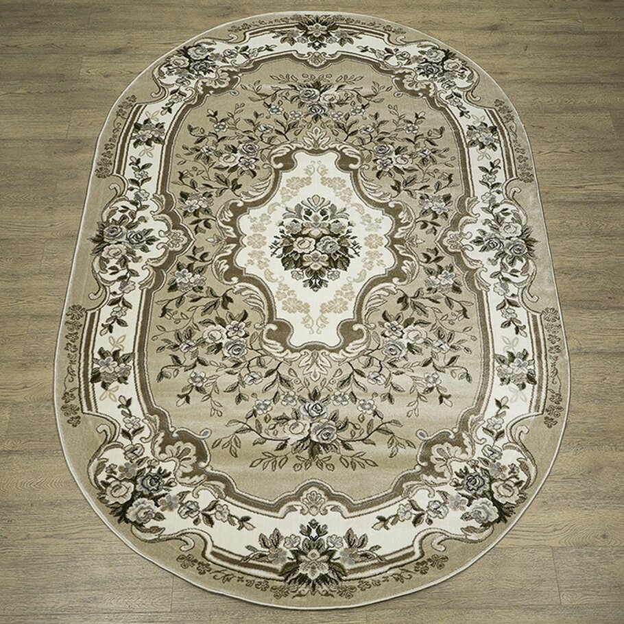 Ковер, Овал, Бежевый, Золотисто-жёлтый, Серый, Зелёный, Классический, Винтажный, на пол, в гостиную, спальню, в ассортименте (100 см. на 200 см.)