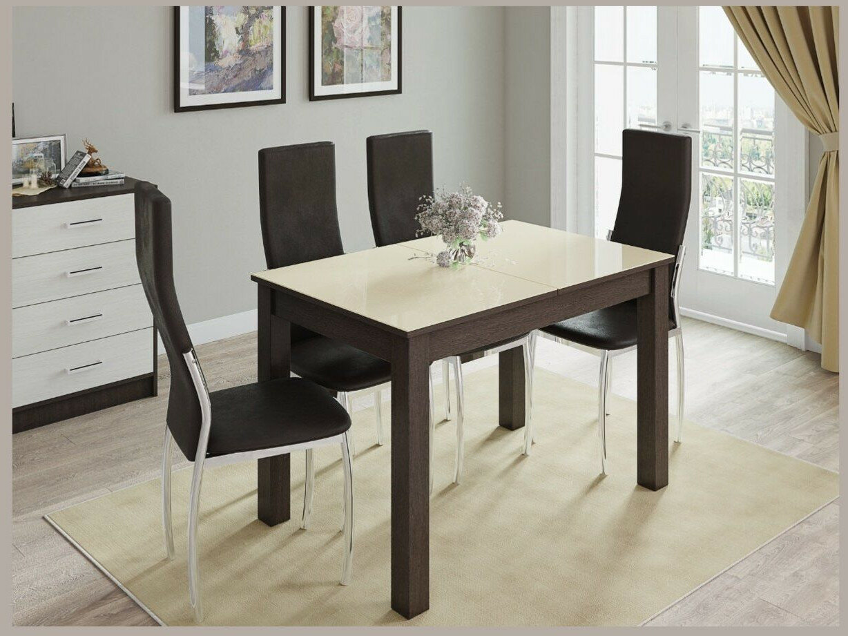 Стол обеденный 1000х600, раскладной, механизм бабочка, венге/лакобель ваниль