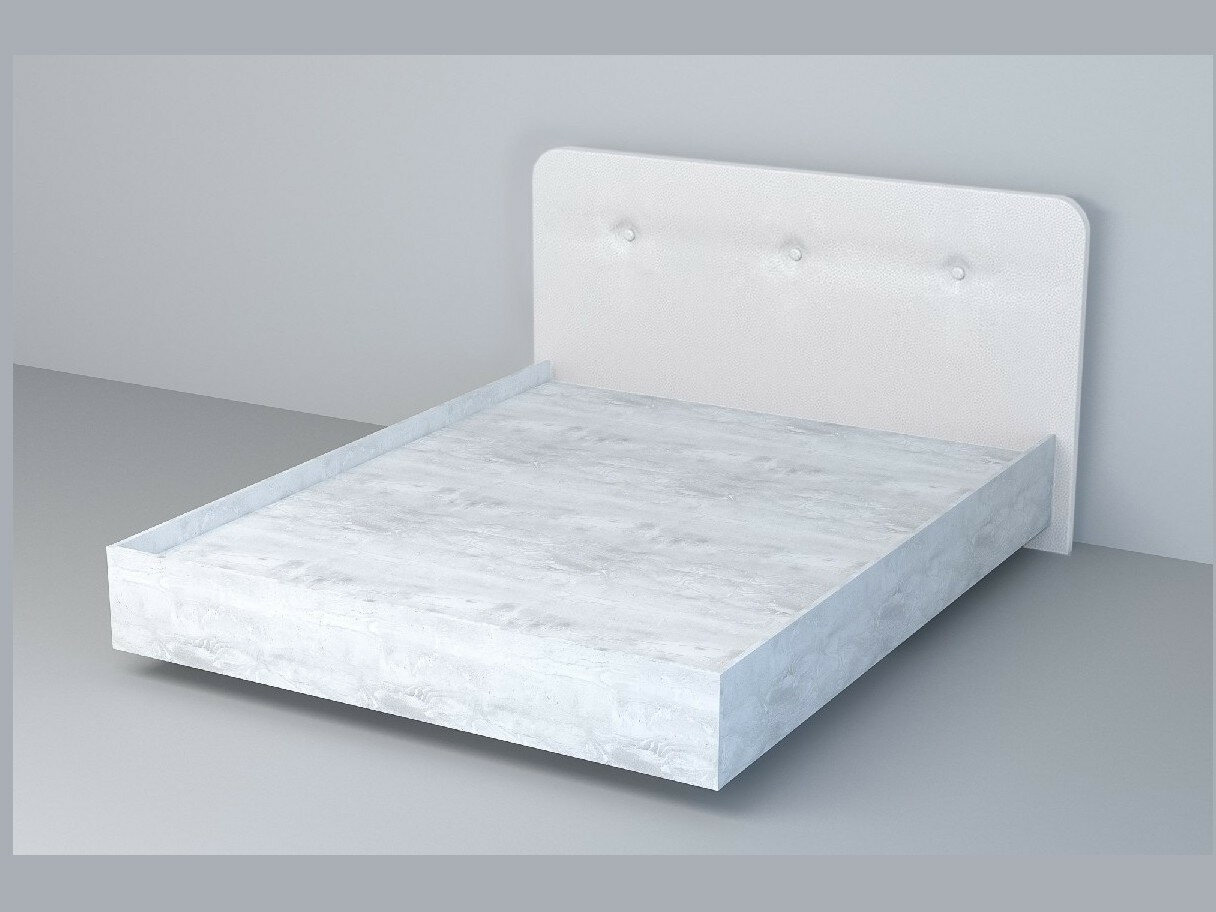 Кровать в современном стиле, 160х200, настил ЛДСП, бетон светлый/белый глянец