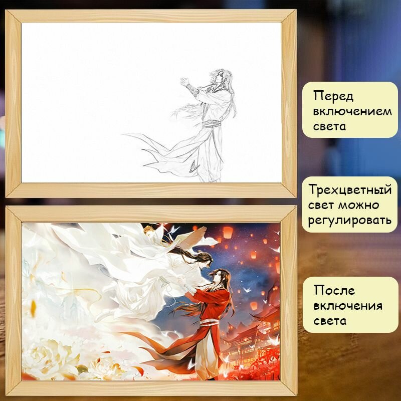 Ночник, лампа по аниме: Tian Guan Ci Fu , Благословение небожителей , Heaven official's blessing, 3 цветов, USB, Звуковое управление включено.