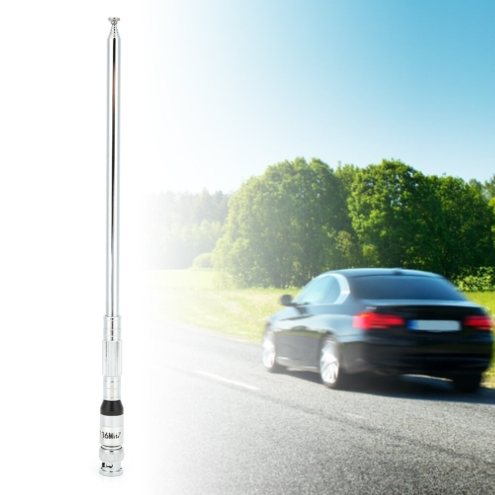 Антенна автомобильная VHF/UHF диапазон частот 118-136 МГц длина сжатая 27 см длина развернутая 110 см интерфейс BNC диаметр интерфейса 1.4 см усиление 2.15 дБ изгиб интерфейса 90° материал нержавеющая сталь вес 72 г 1 шт