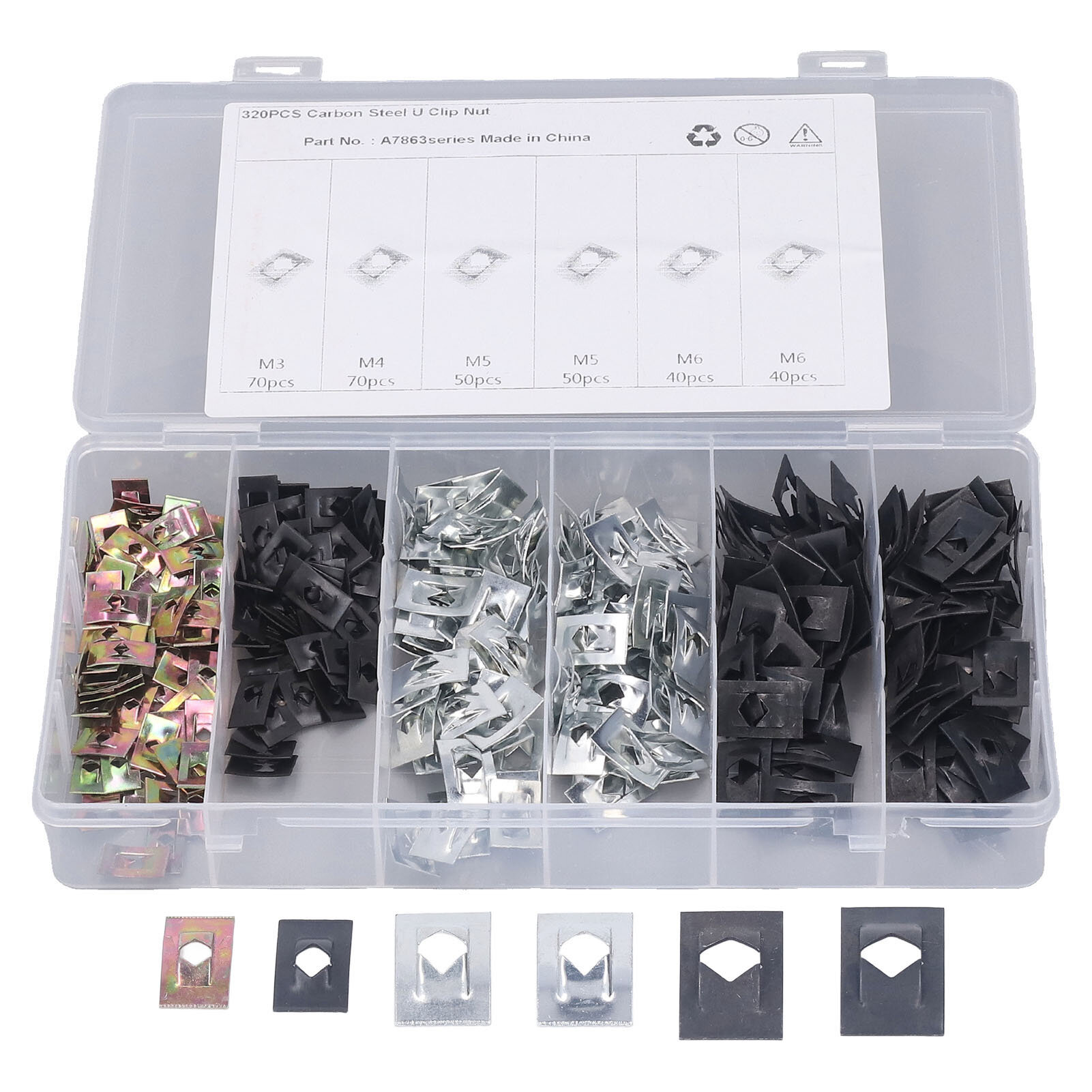 320 шт пружинных гаек M3-M6, углеродистая сталь
