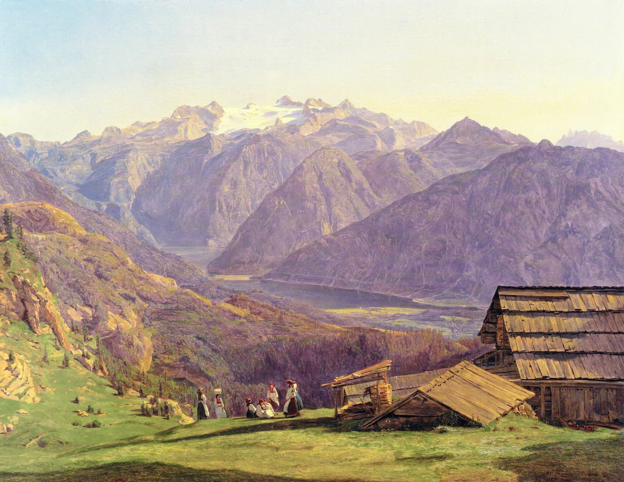 Картина Фердинанда Георга Вид на Дахштайн и Гальштеттерзее с перевала Хюттенекальпе в Ишле 80х62 см