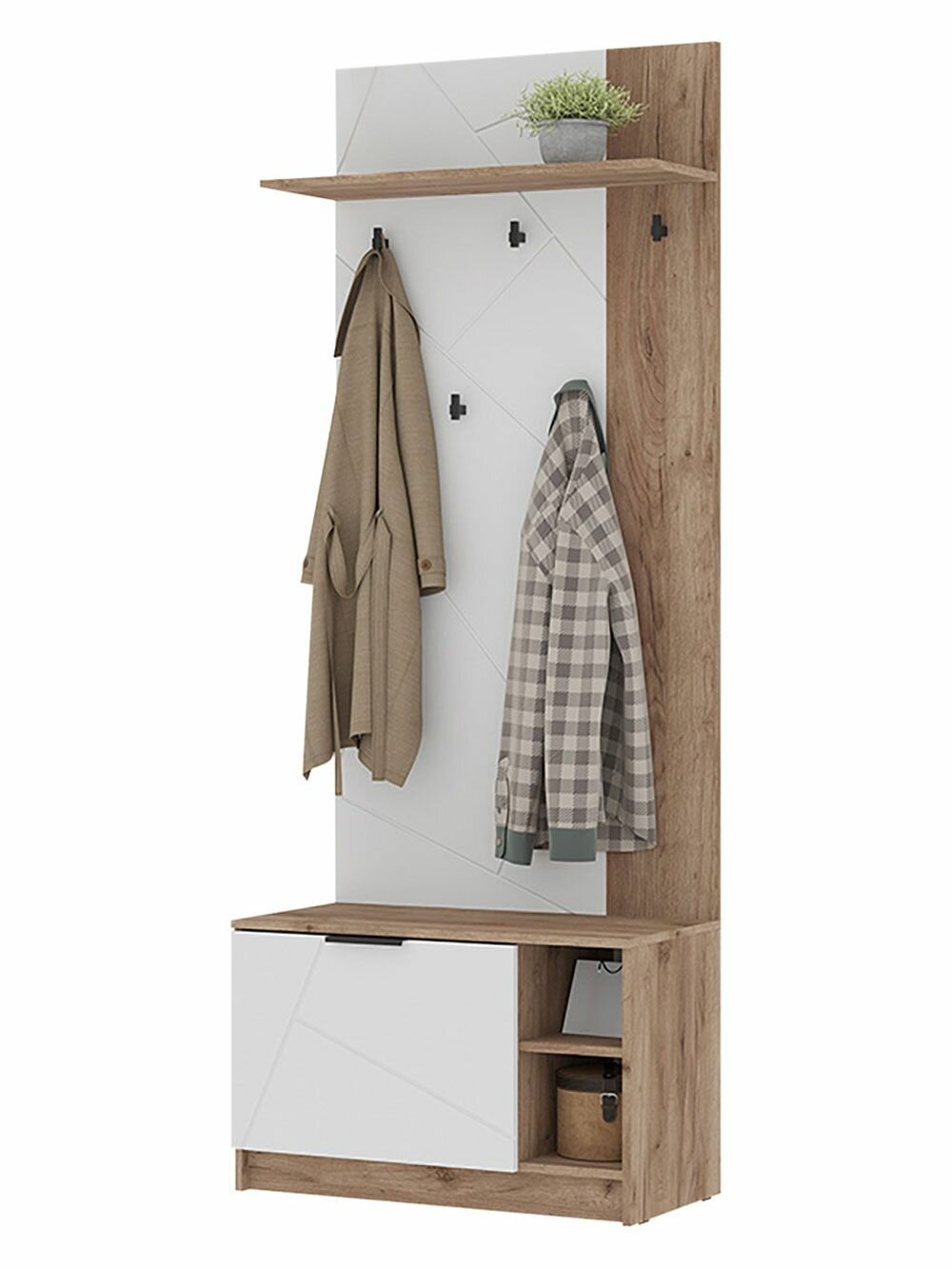 Прихожая комплект Орегон с полками, с обувницей, 80х40х210 см, Дуб Крафт табачный, ЛДСП / Белый супермат, МДФ