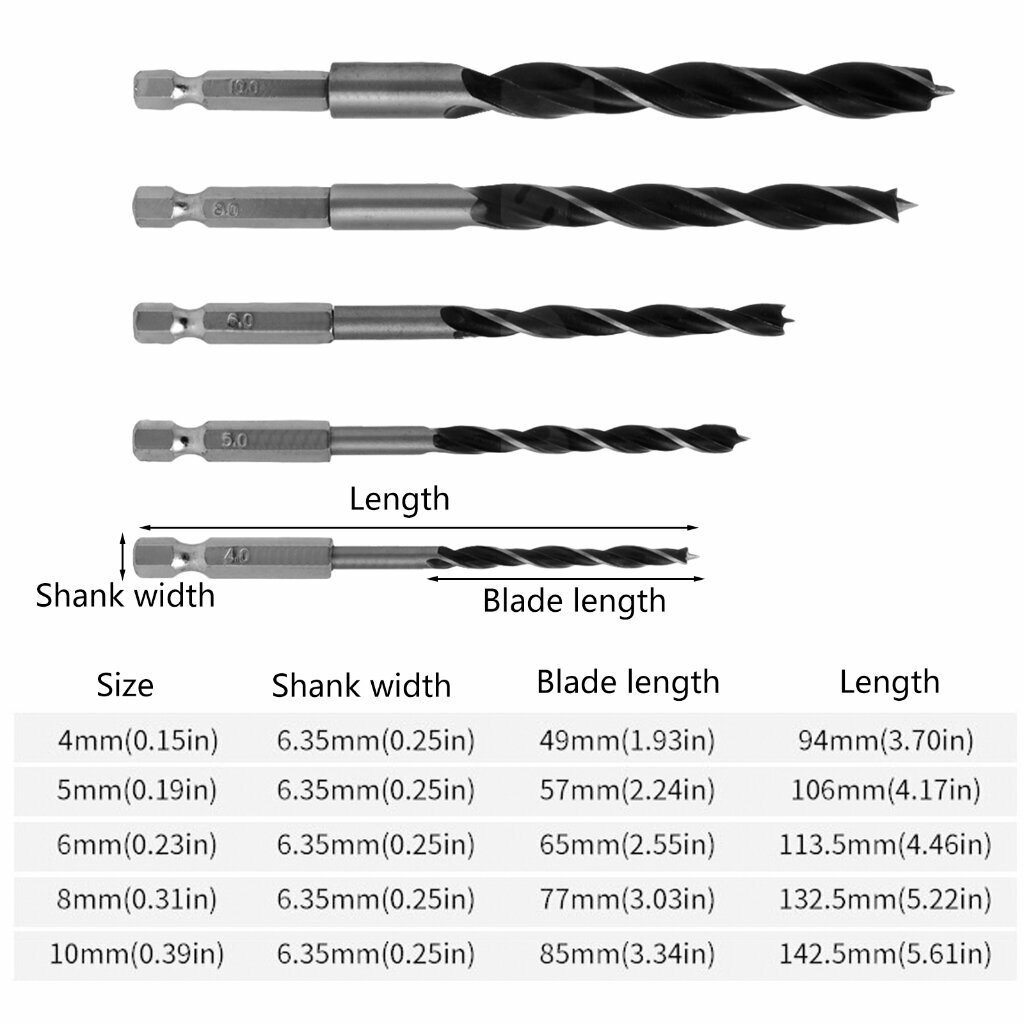 4 5 6 8 10 мм 5 шт. быстросменных металлических инструментов 1/4 "шестигранный хвостовик по дереву HCS набор сверл