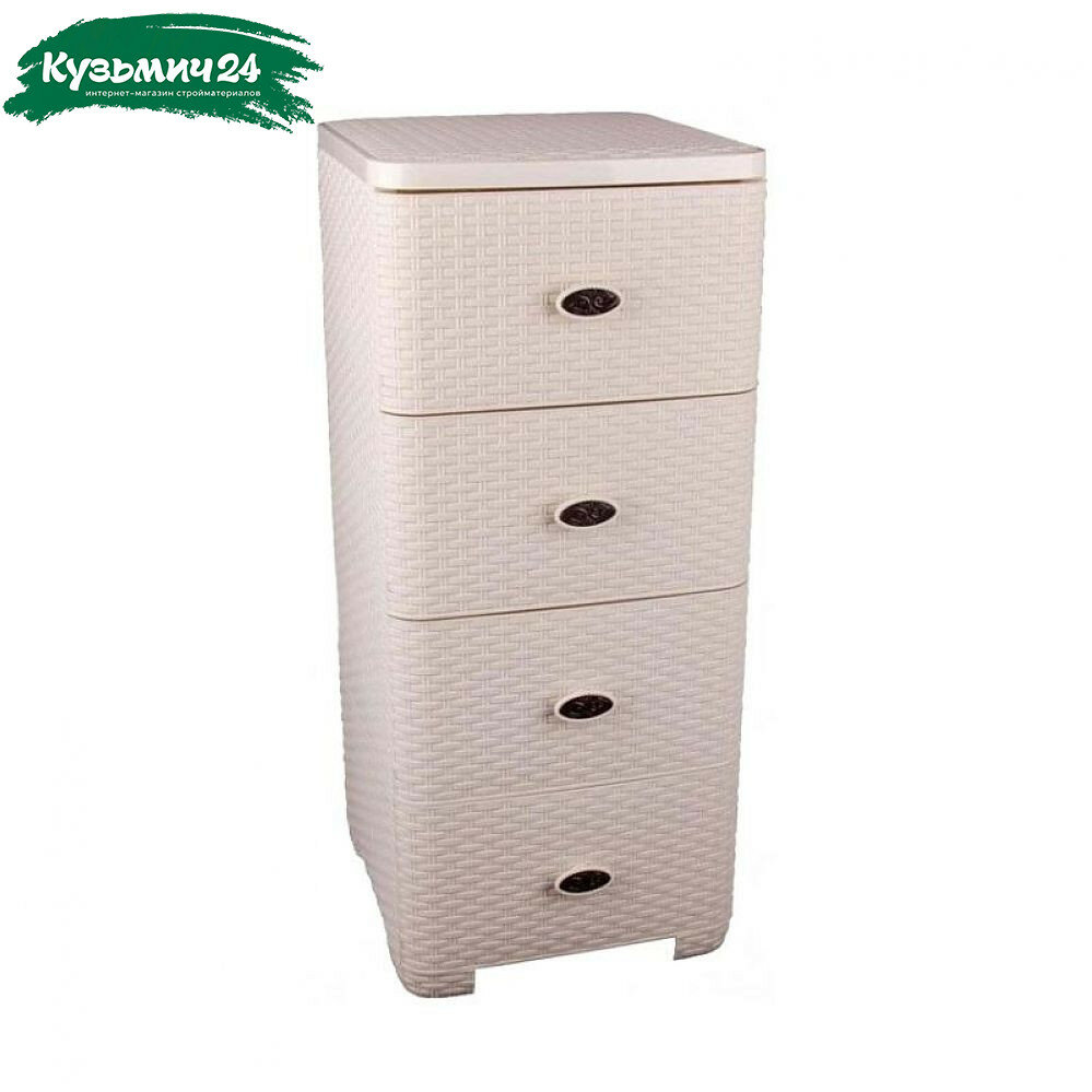 Комод узкий Альтернатива Плетенка 4-х секционный слоновая кость
