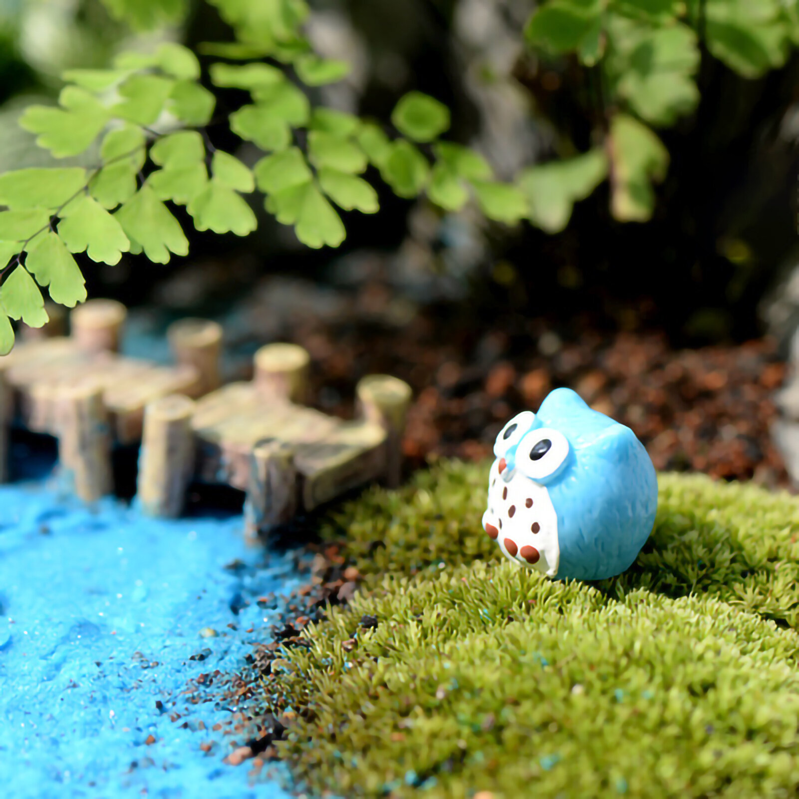 Мини-статуя совы, яркие цвета, мини-милый, безопасный, без запаха, из смолы, прочный декор в виде совы для домашнего офиса, маленькая синяя полка