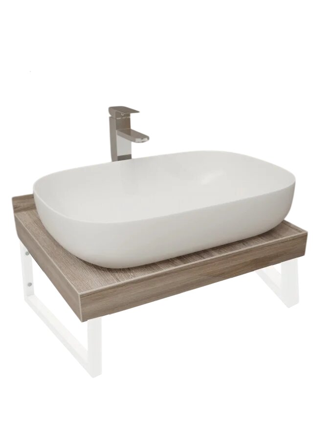 Столешница с раковиной Teymi Helmi 70 дуб кашмир, раковина Solli 61, с белыми кронштейнами