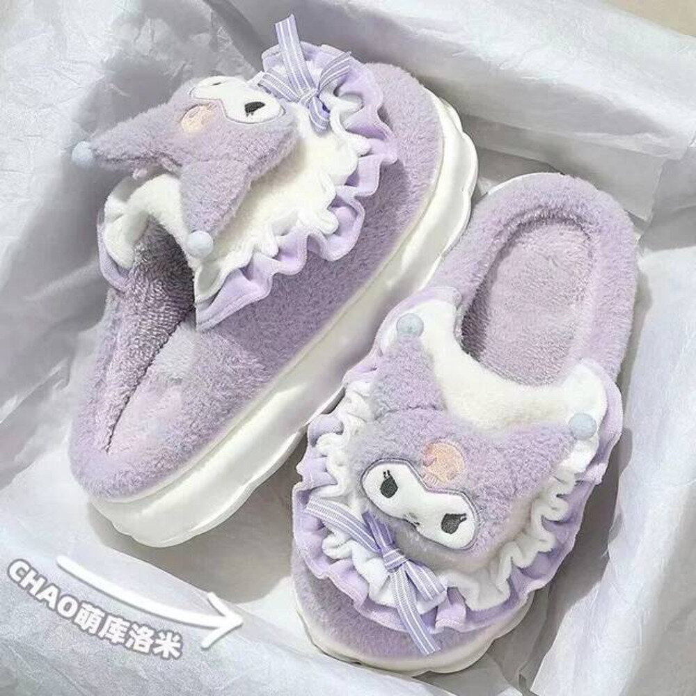 Мягкие хлопковые тапочки Sanrio Hello Kitty Kuromi Melody Cinnamonroll, зимние теплые домашние тапочки, подарок на день рождения.