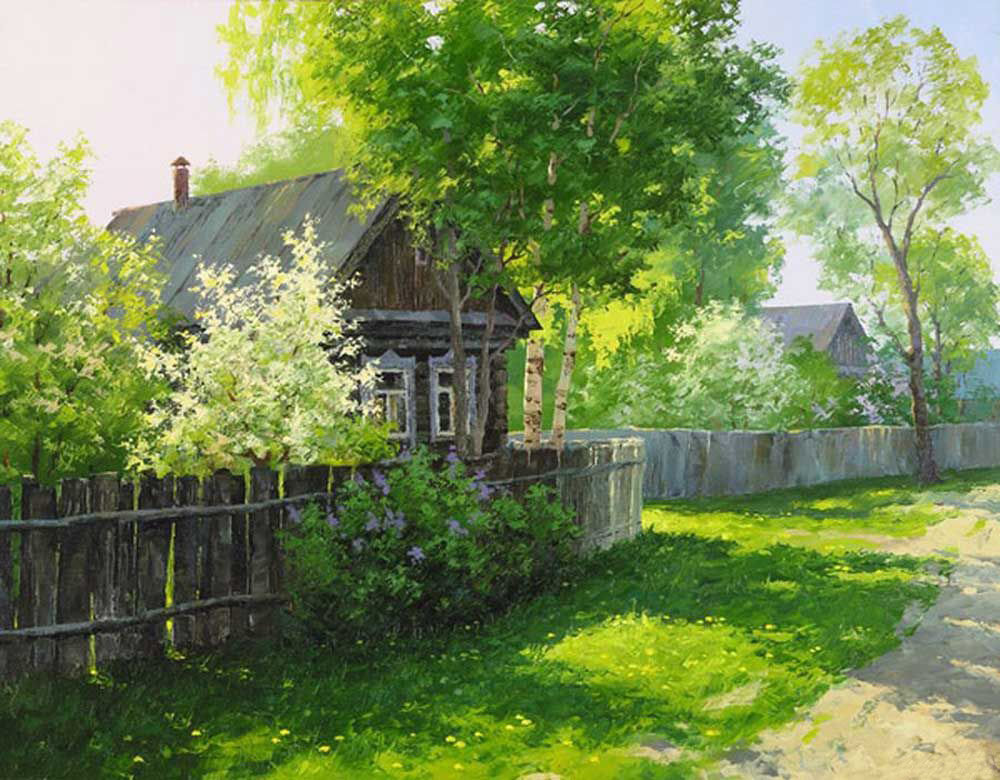 Картина по номерам на холсте с подрамником 40х50 Деревенский домик. Природа. Пейзаж. Лето.