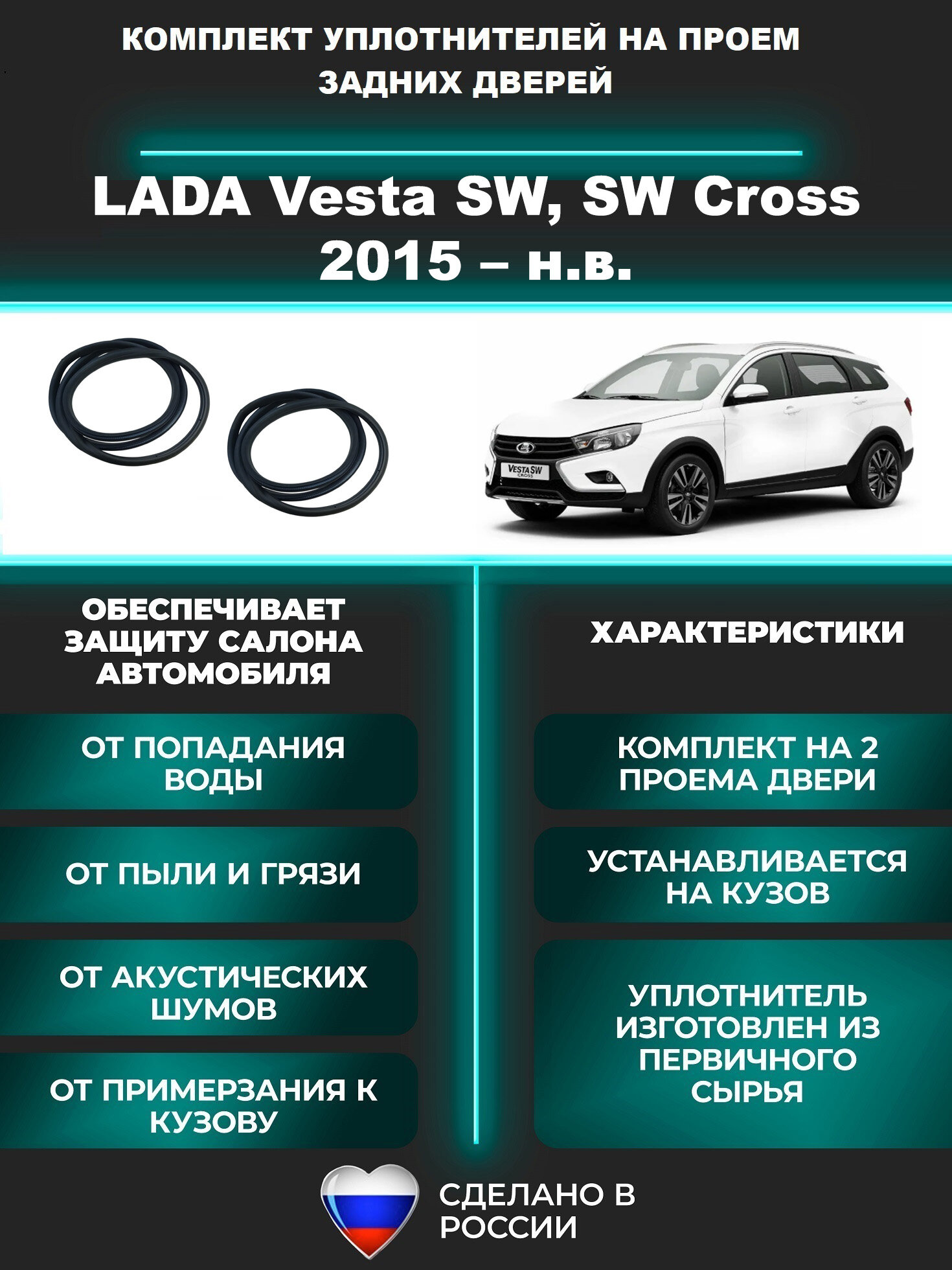 Комплект уплотнителей проема задних дверей Lada-2181 Vesta SW, SW Cross / Лада Веста СВ, кросс универсал (8450008402 стыкованный) уплотнитель на пассажирские двери (правую + левую)