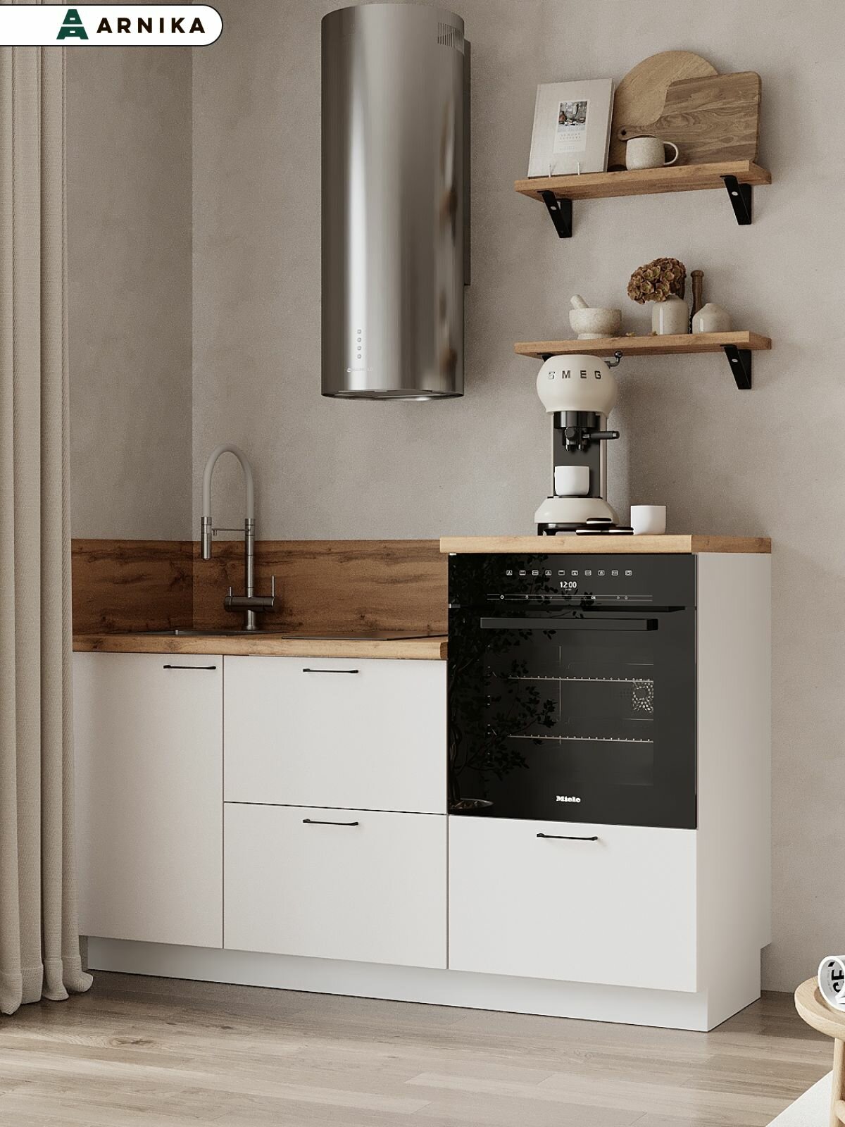 ARNIKA Кухонный гарнитур со столешницей "Дакия" 1,65м, цвет белый, фасад пленка ПВХ