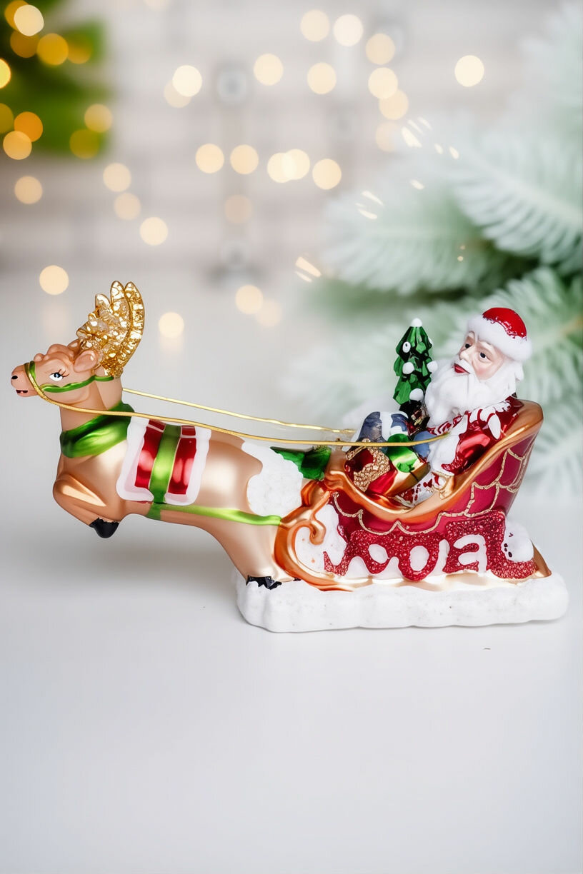 Ёлочная игрушка санки дедушки мороза, стекло, 14 см, Винтер Деко (Winter Deco) 4060449-wd