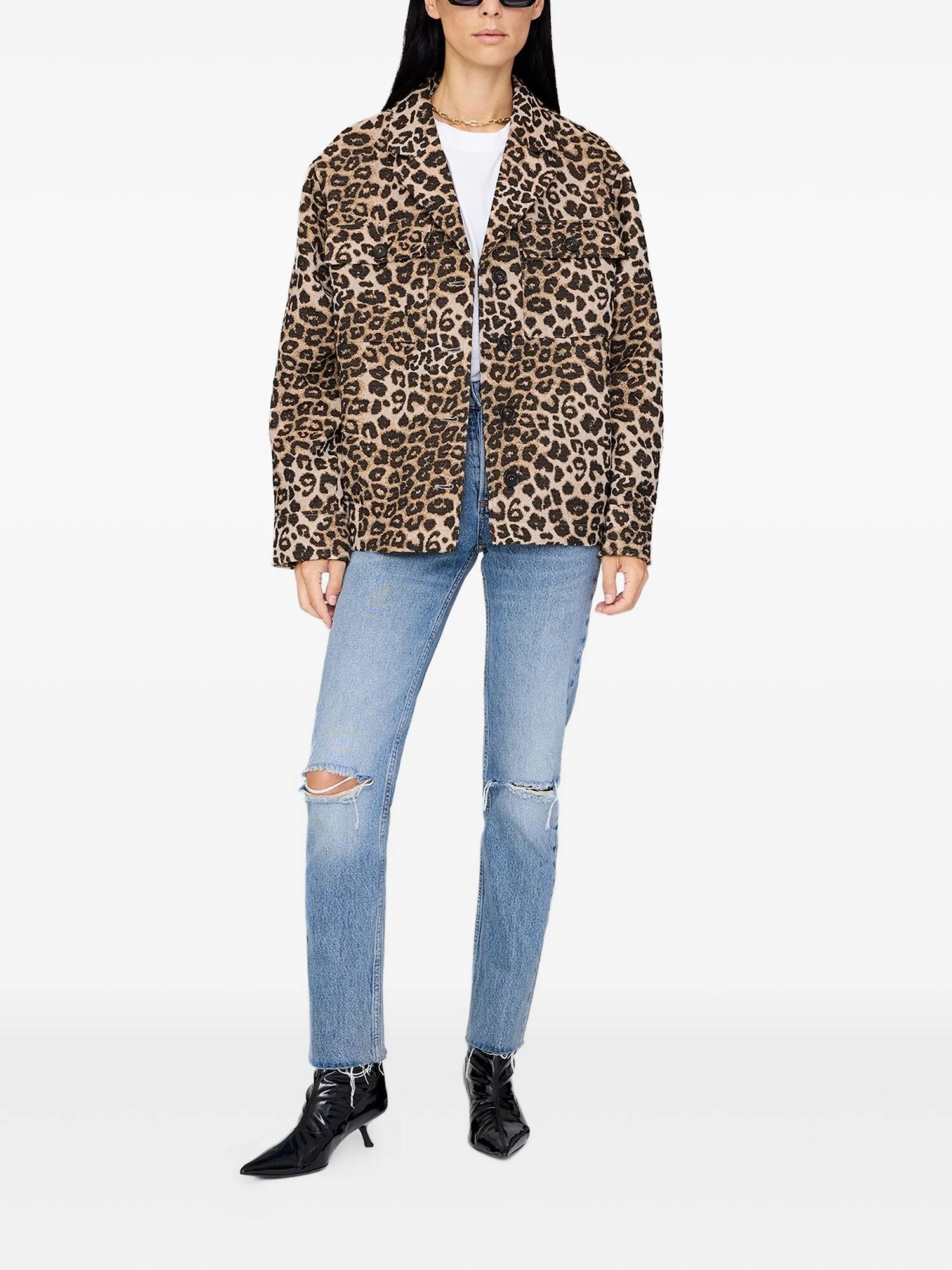 Куртка ANINE BING Leopard print button-fastening jacket, размер M, brown — фото 1