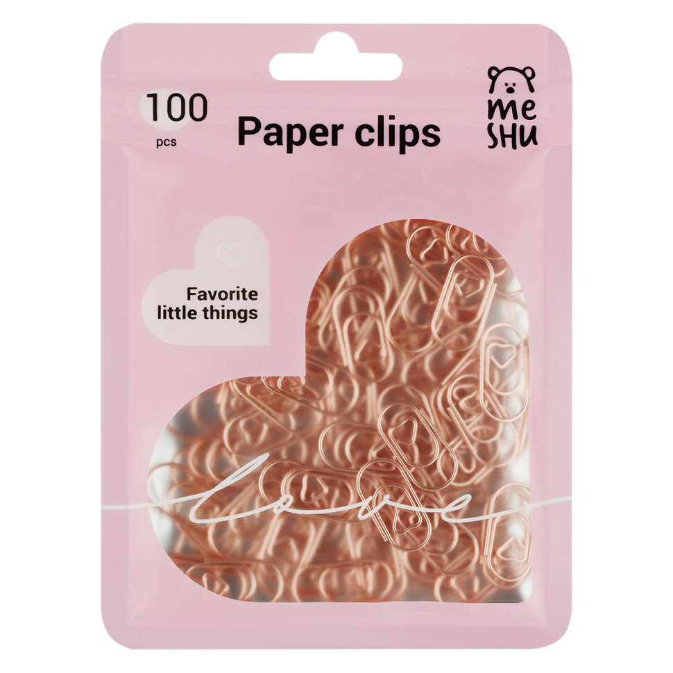 Скрепки фигурные 19мм, MESHU "Sweet Hearts", 100шт, пакет с замком зип лок, европодвес, 384913