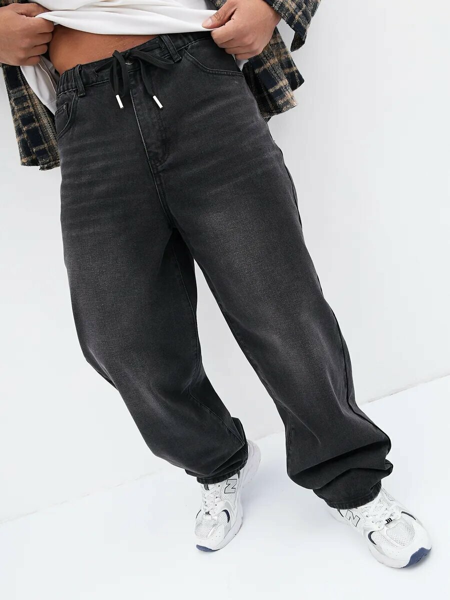 Джинсы багги мужские широкие, на резинке в поясе 