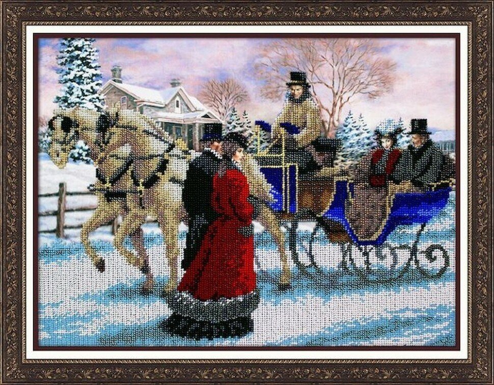 Набор для вышивания Паутинка #Б-1489 Зимняя прогулка, Вышивка бисером, 38 х 28 см