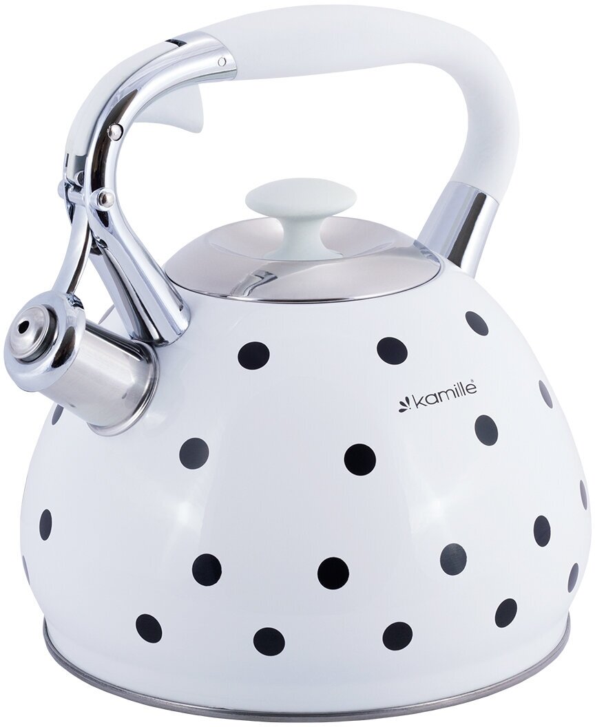 Чайник 3 л. из нержавеющей стали со свистком Kamille KM-0695 горох (0695WH / белый)