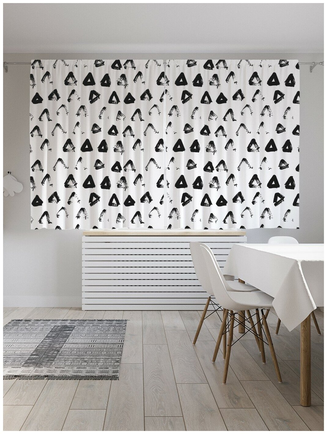 Фотошторы короткие "Грифельные треугольники", 2 полотна шириной по 145 см, высота 180 см, JoyArty