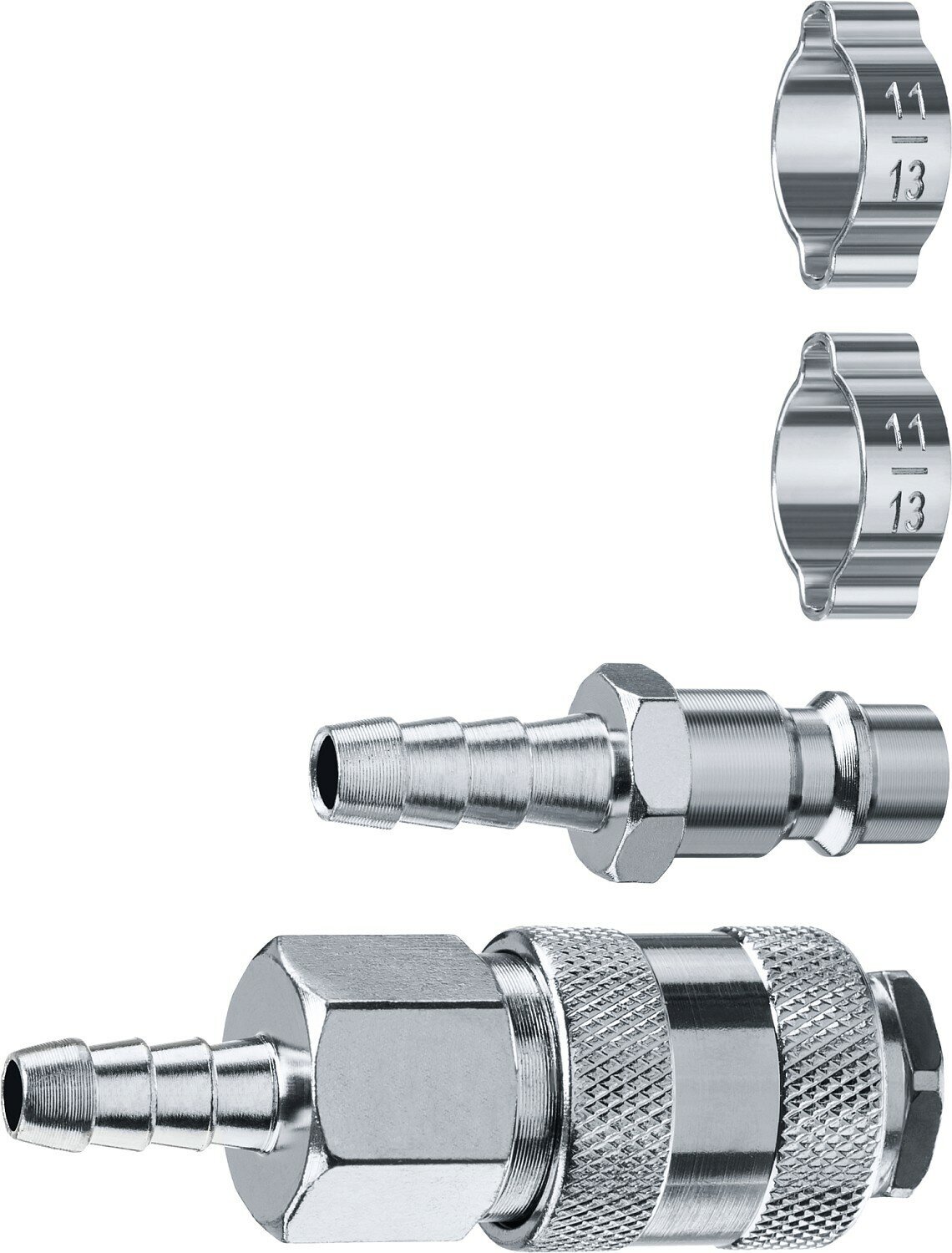 Набор (штуцер "елочка" 8 мм - рапид муфта) + (рапид штуцер-штуцер "елочка" 8 мм) + (обжимные хомуты 2 шт)Профессионал ЗУБР 64920-08-H