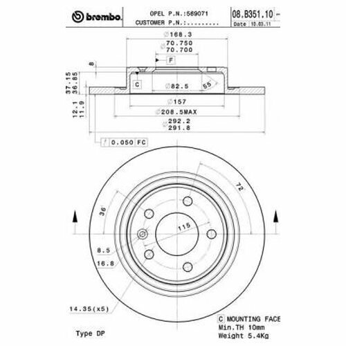 Тормозной диск задний Brembo 08b35111