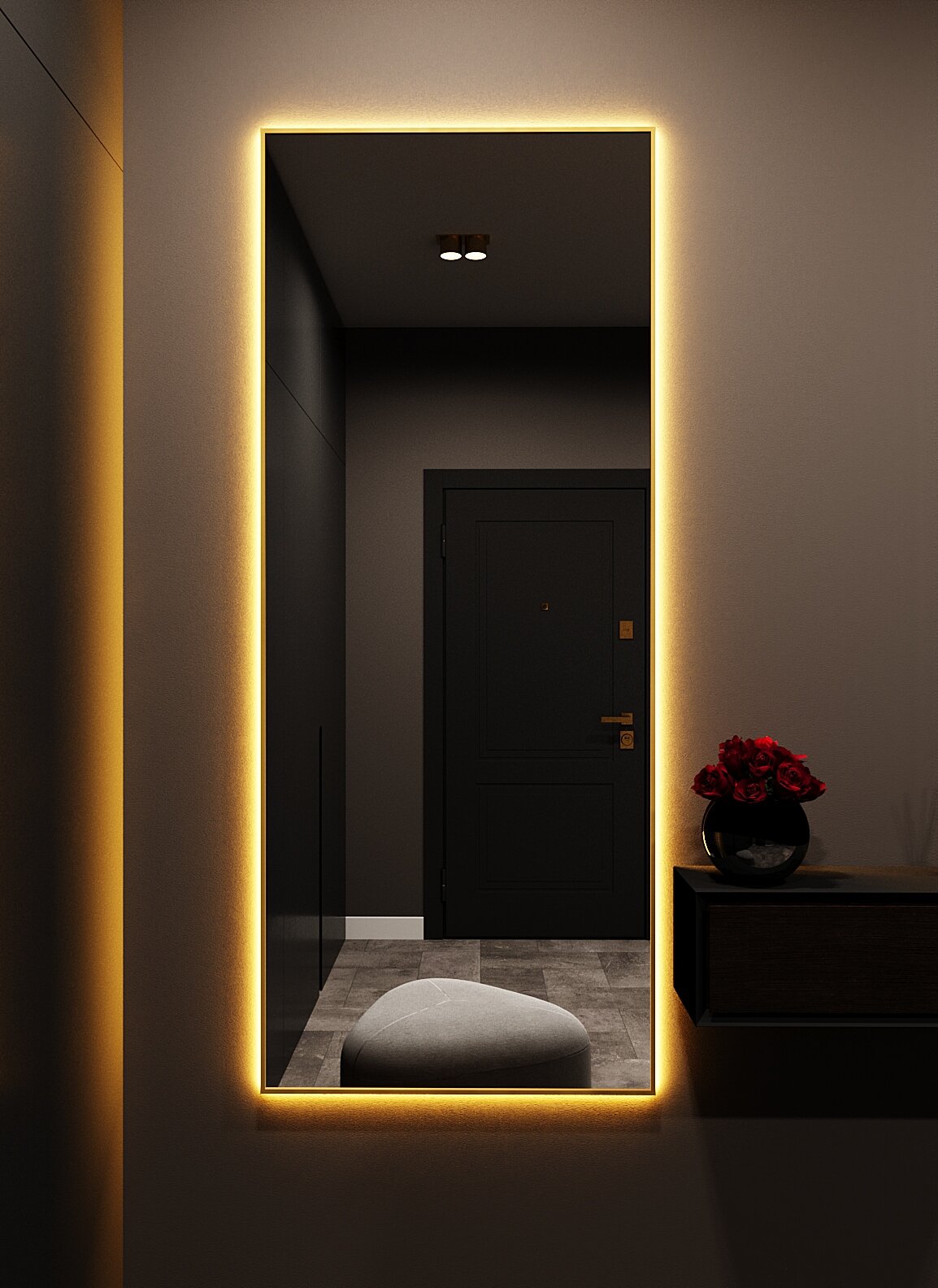 Зеркало с подсветкой в алюминиевой раме настенное ONE MIRROR 160х60см. Свет: Теплый белый 3000К. Золото