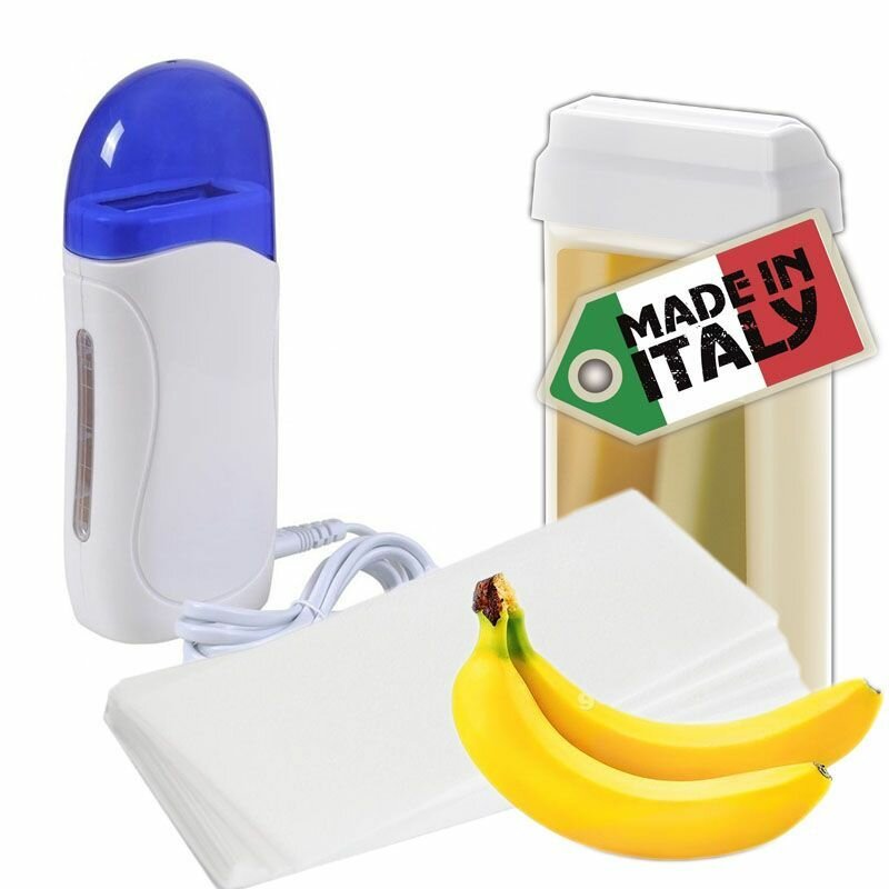 Набор для депиляции для волос средней жесткости: воскоплав, воск банан, полоски