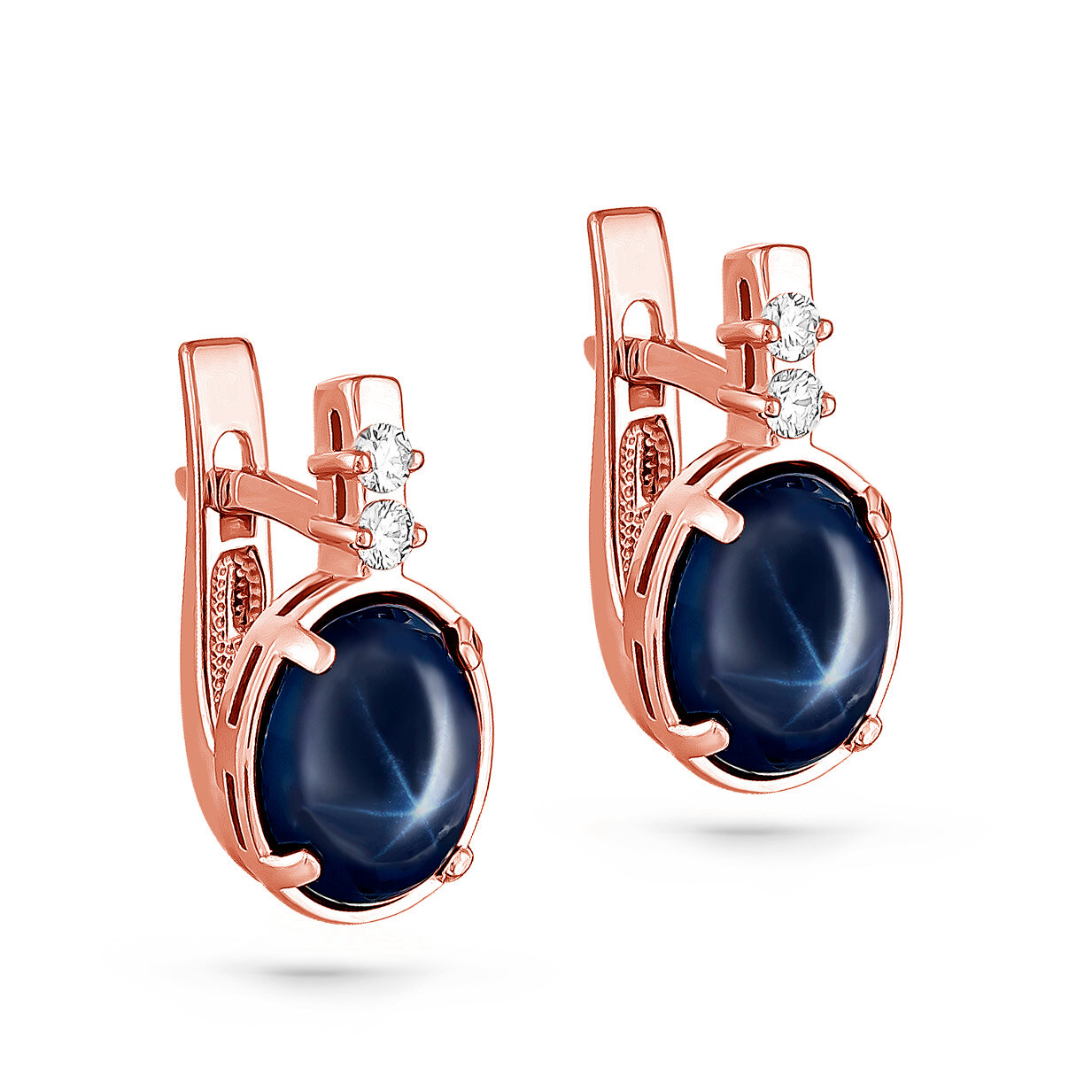 Серьги, красное золото, 585 проба, сапфир, бриллиант