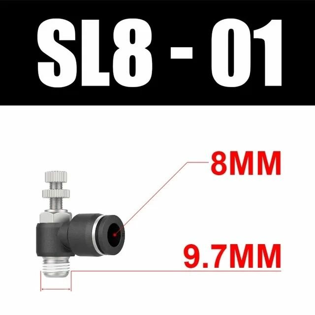 8 мм (1/8). Фитинг SL8-01 комбинированный с регулировкой воздуха, угловой. Дроссель пневматический
