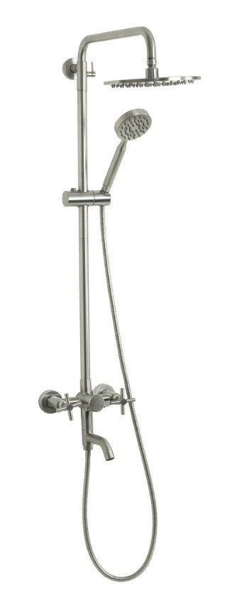 Смеситель + стойка душевая MAGNUS 9238 сатин тропический душ боковой с двумя лейками