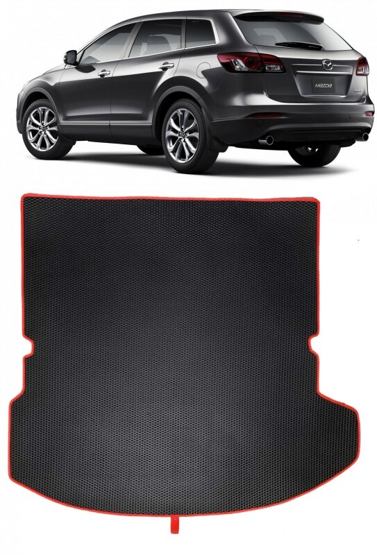 Коврик ЭВА (ЕВА) в багажник Mazda CX-9 I 7 мест 2006 - 2016 (Мазда) / цвет Черный c черной окантовкой. Фактура - сота /EVA Smart