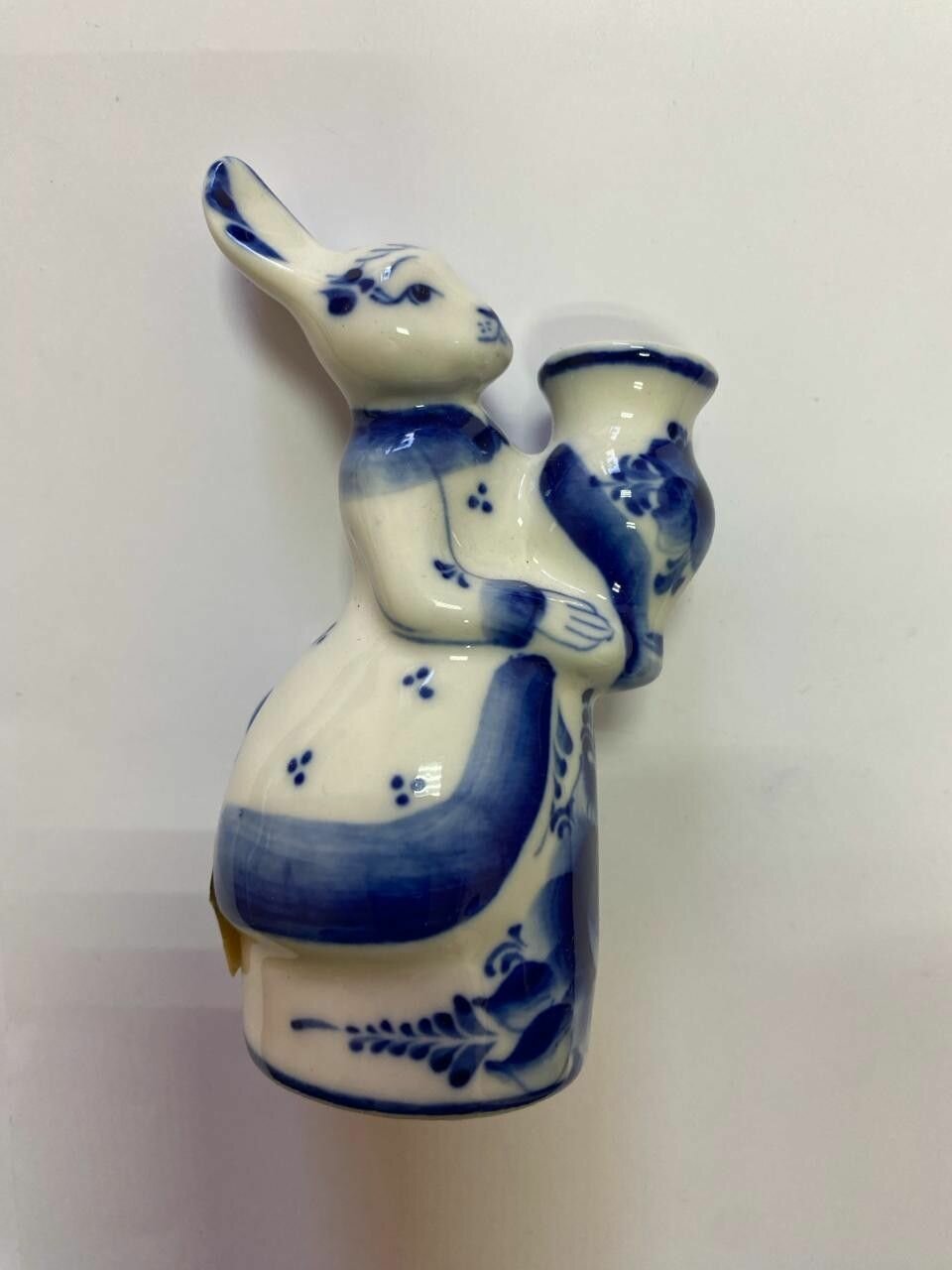 Игрушка на елку Заяц с вазой ( Гжель) 14см