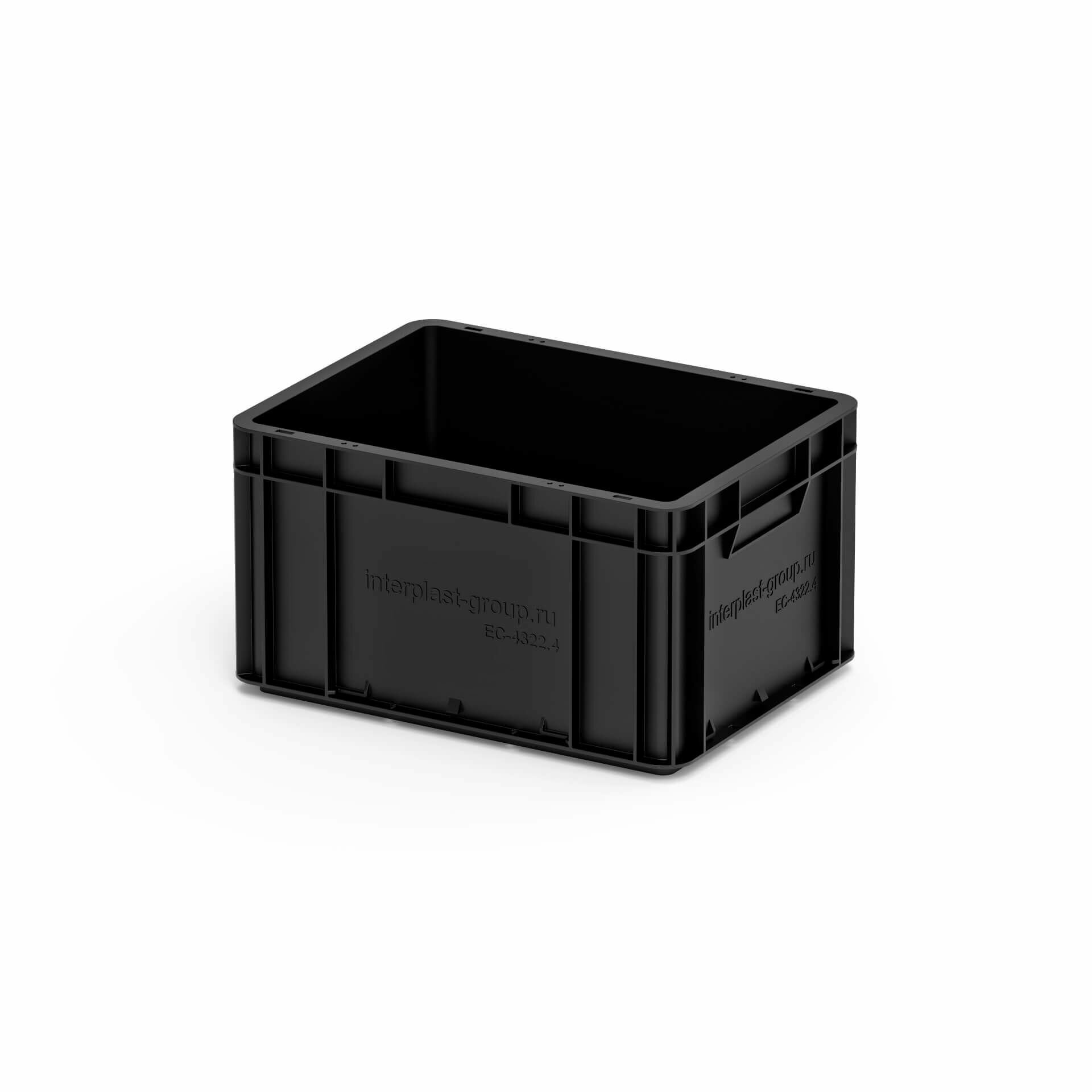 Ящик пластиковый, Евроконтейнер, сплошные стенки, закрытые ручки, усиленное дно, 400х300х220 мм, черный